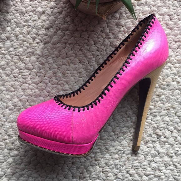 Loewe | Shoes | Loewe Hot Pink Heels With Black Stitches | Poshmark